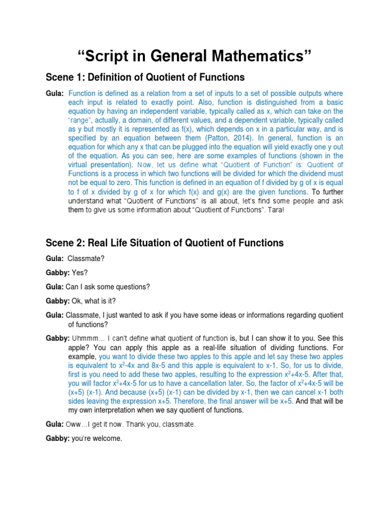 "Script in General Mathematics": Scene 1: Definition of Quotient of ...