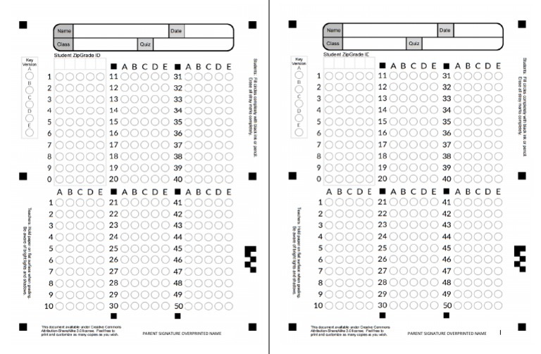Quiz Answer Sheet | PDF