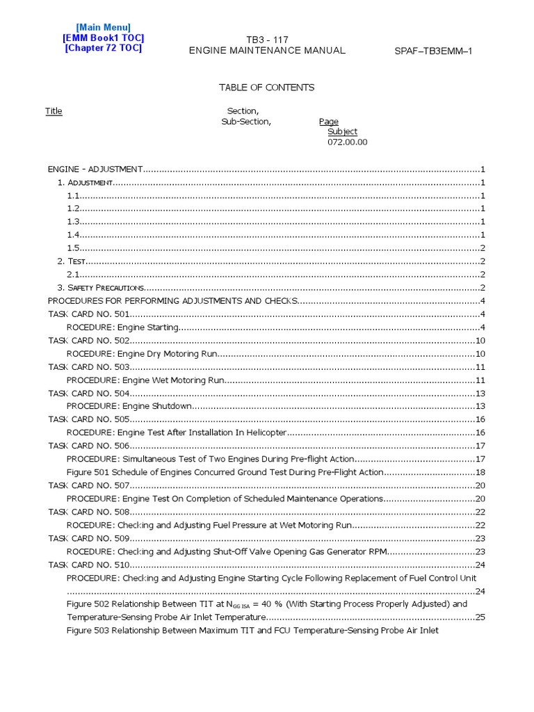 (EMM Book1 TOC) (Chapter 72 TOC) : TB3 - 117 Engine Maintenance Manual ...