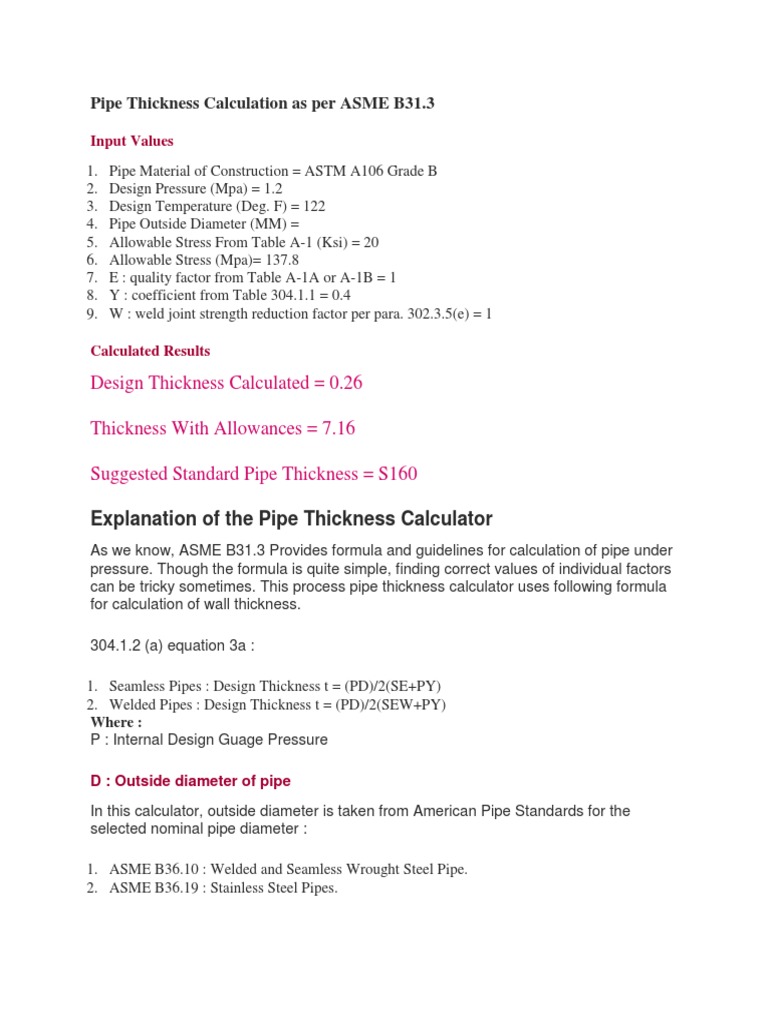 Pipe Thickness Calculation As Per ASME B31.3 | PDF | Pipe (Fluid Conveyance) | Welding