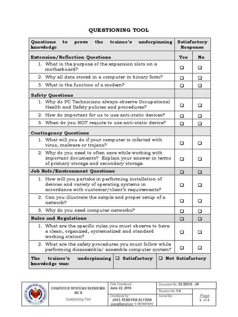 Computer Systems Servicing NC II COC4 LO2 - Questioning Tool | PDF | Tools | Computer Data Storage