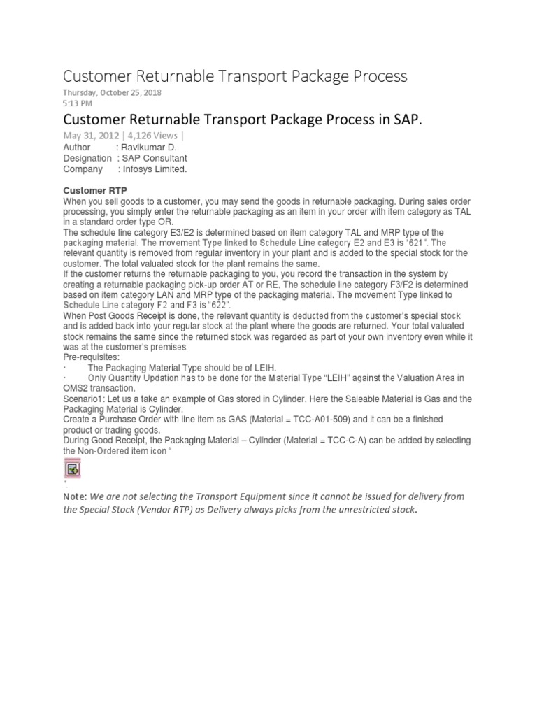 SAP Customer Returnable Transport Package Process | PDF | Receipt ...
