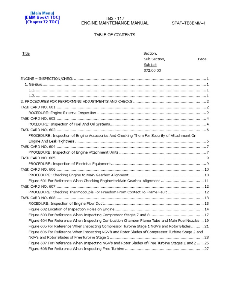 TB3 - 117 Engine Maintenance Manual: (EMM Book1 TOC) (Chapter 72 TOC ...