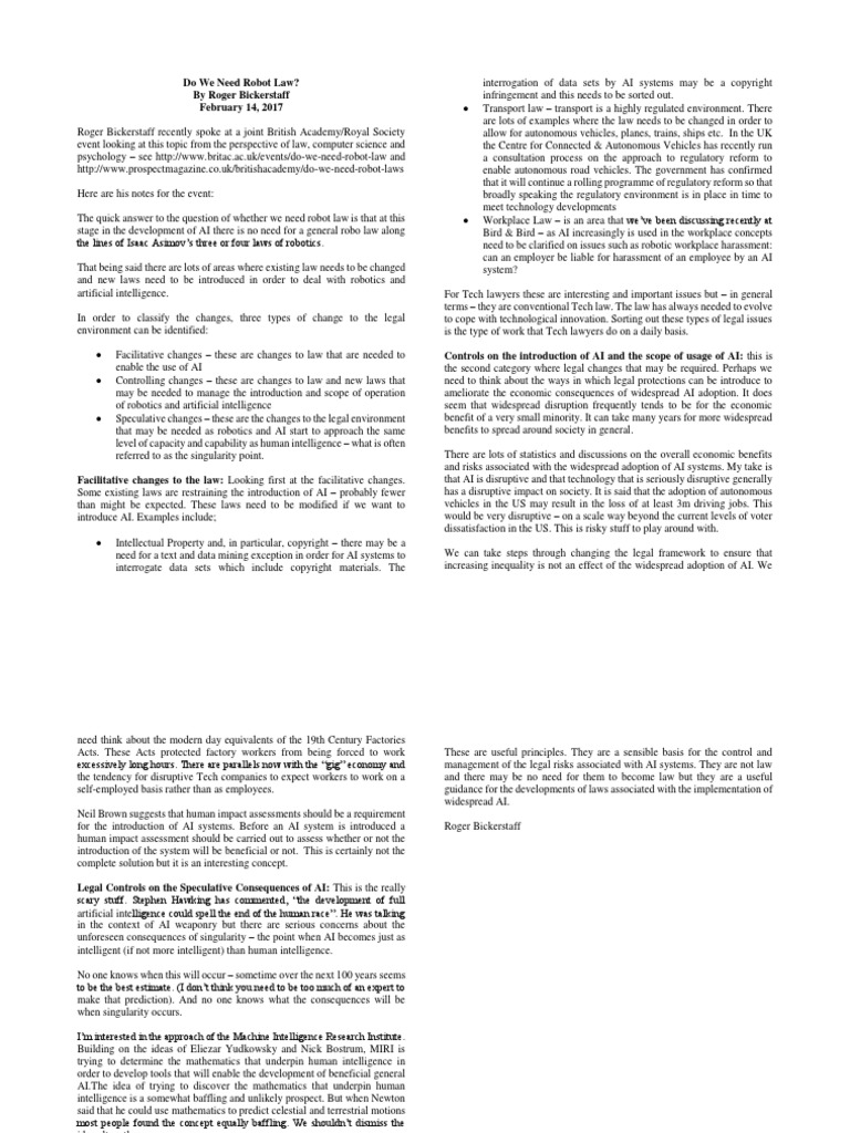 Do We Need Robot Law? by Roger Bickerstaff February 14, 2017 | PDF ...