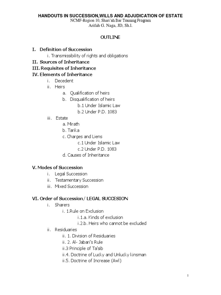 Succession Handout | PDF | Will And Testament | Inheritance