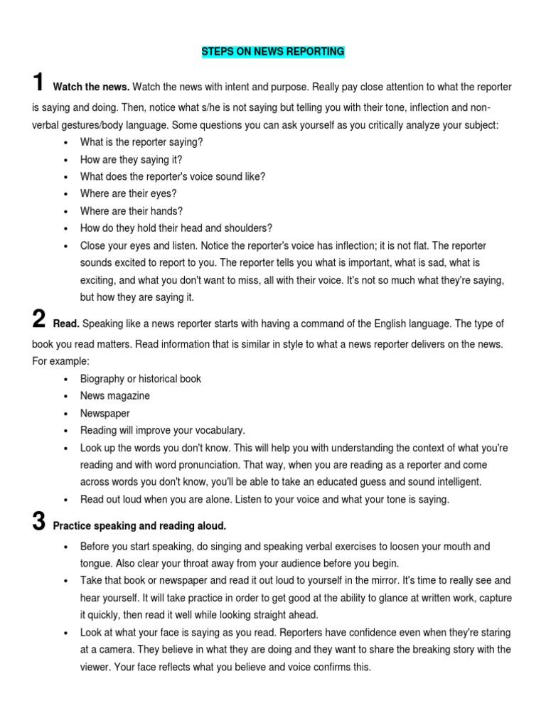 Steps On News Reporting | PDF | News | Speech