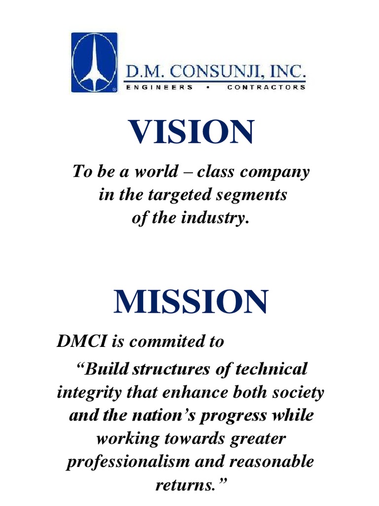 Dmci Mission & Vision | PDF | Business | Finance & Money Management