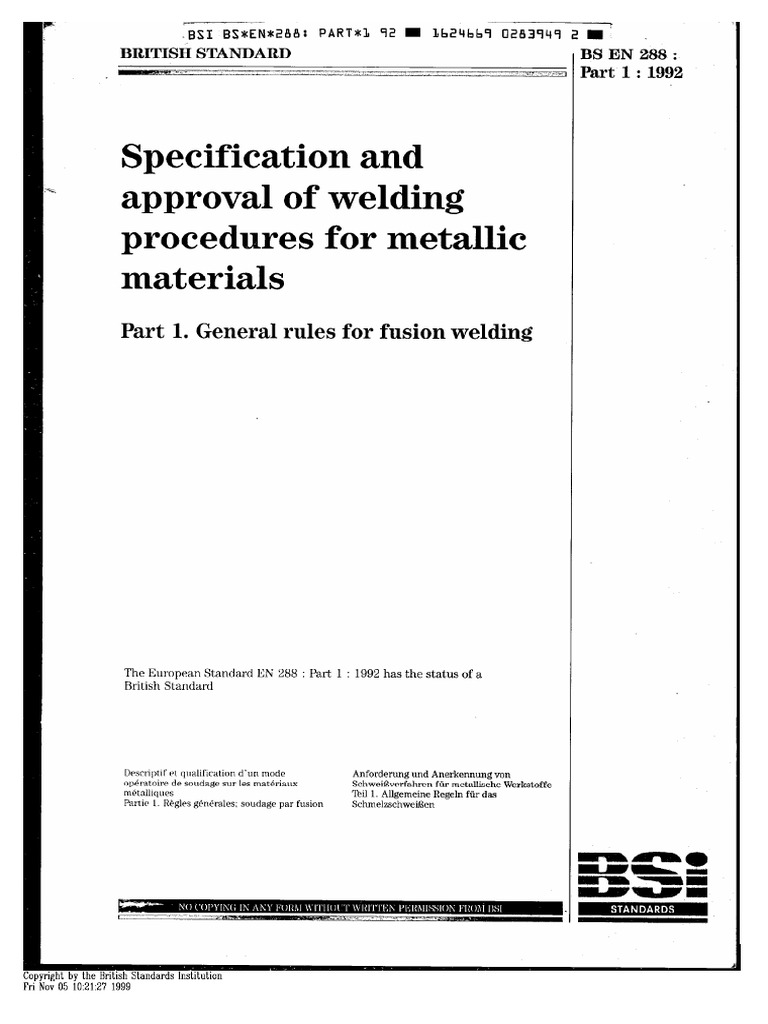 BS EN 288 - Part 1 | PDF