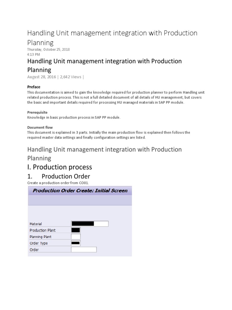 SAP Handling Unit Management Integration With Production Planning | PDF ...