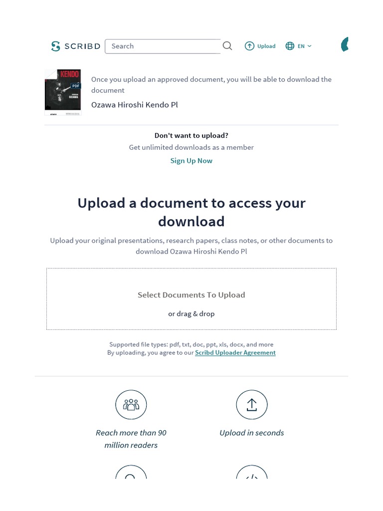 Upload A Document To Access Your Download: Ozawa Hiroshi Kendo PL | PDF | Scribd | Online Services