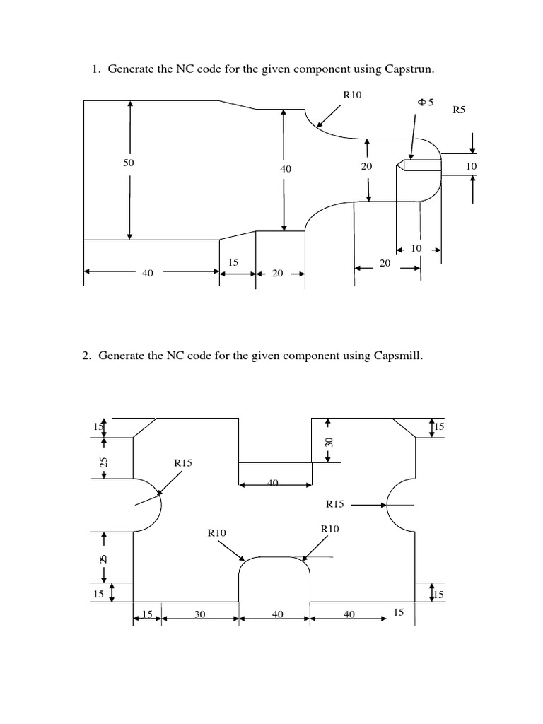 Generate The NC Code For The Given Component Using Capstrun | PDF