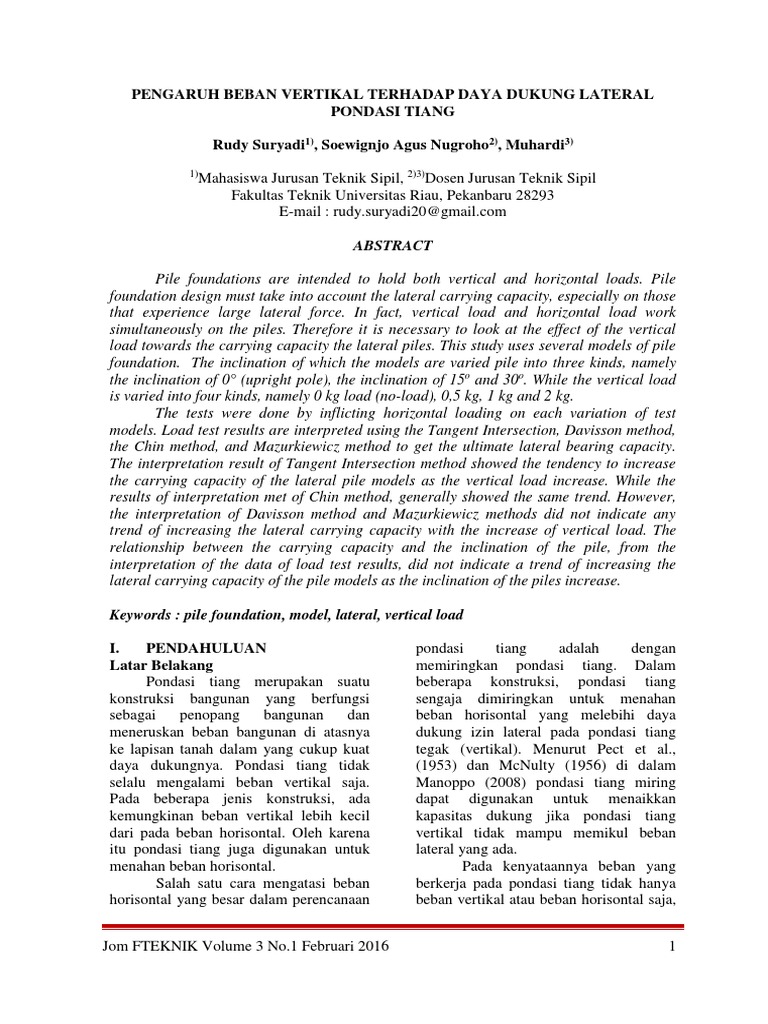 Pengaruh Beban Vertikal Terhadap Daya Du | PDF | Geotechnical ...