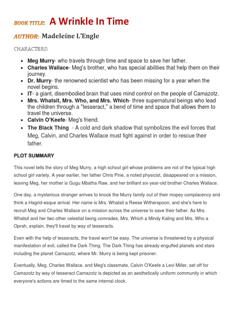 A Wrinkle in Time: Madeleine L'Engle | PDF
