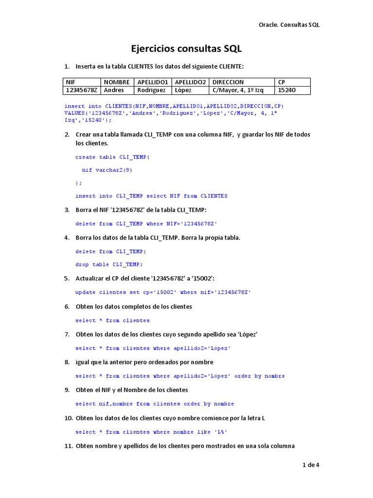 Ejercicios Consultas SQL | PDF | SQL | Bases de datos