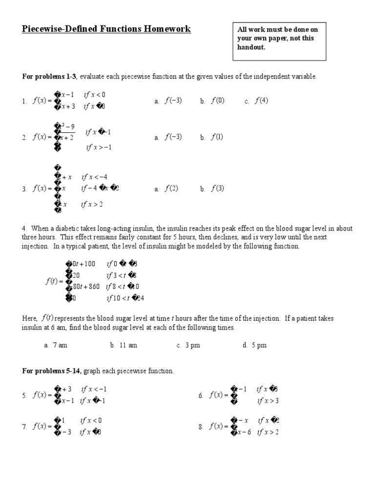 Piecewise Defined Functions Homework Student Copy 1 | PDF | Insulin | Disorders Of Endocrine ...