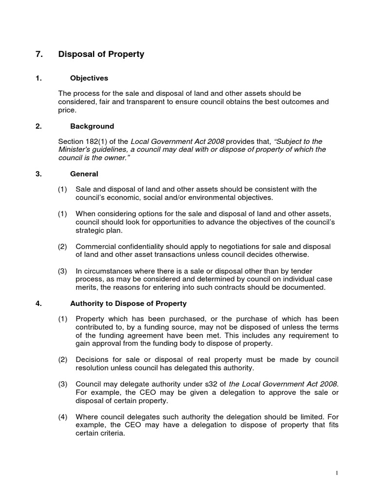 Guideline 7 Disposal of Property | PDF | Property | Real Property