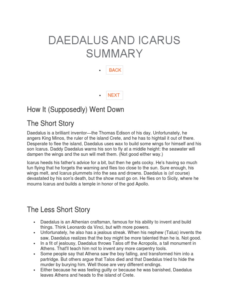 Daedalus and Icarus Summary | PDF | Minotaur | Theseus