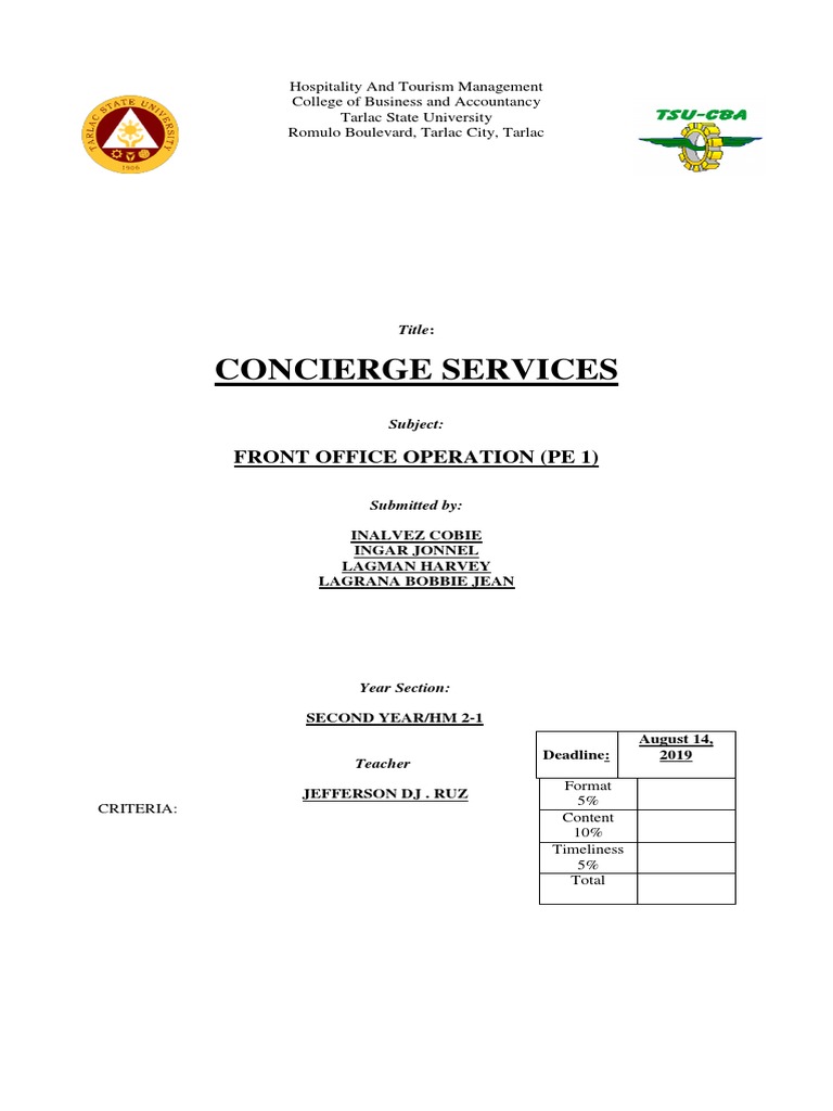Concierge Services: Front Office Operation (Pe 1) | PDF | Hotel | Limousine