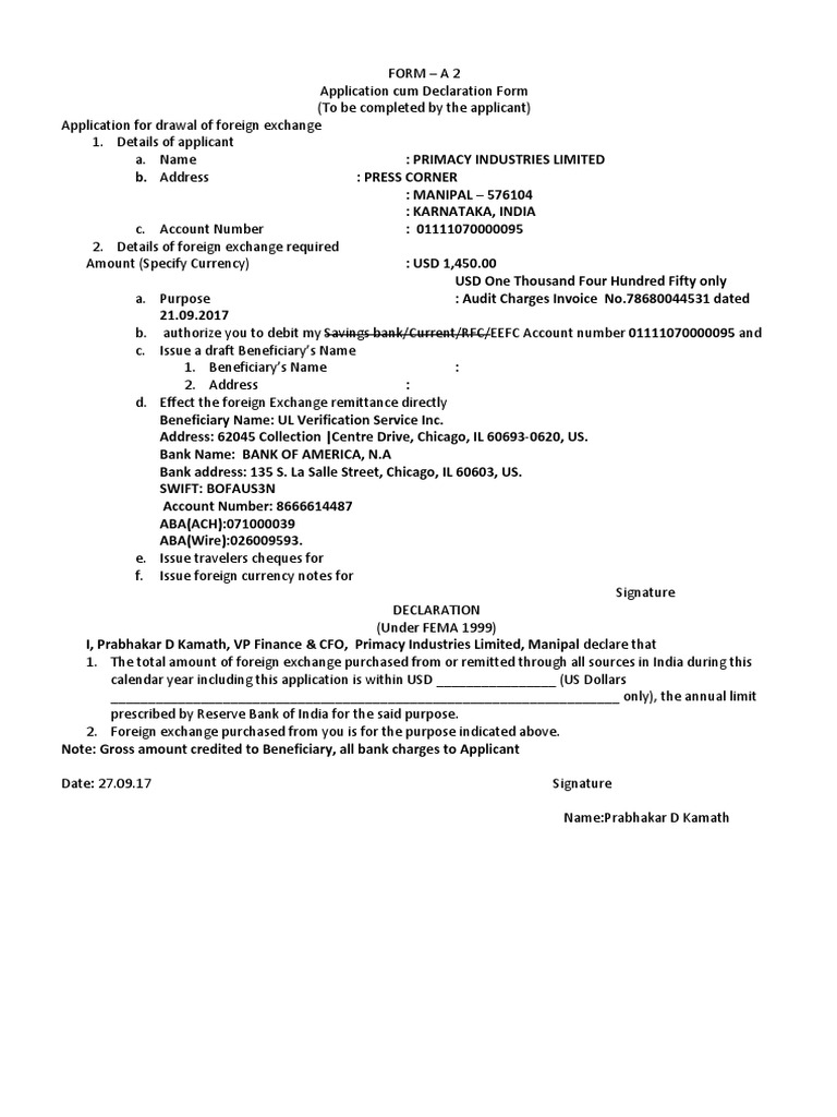 A2 Form | PDF | Foreign Exchange Market | United States Dollar