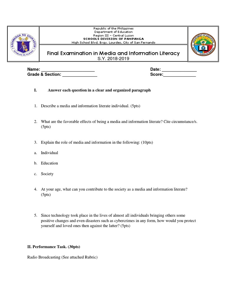 Final Exam: Media Literacy 2018-2019 | PDF