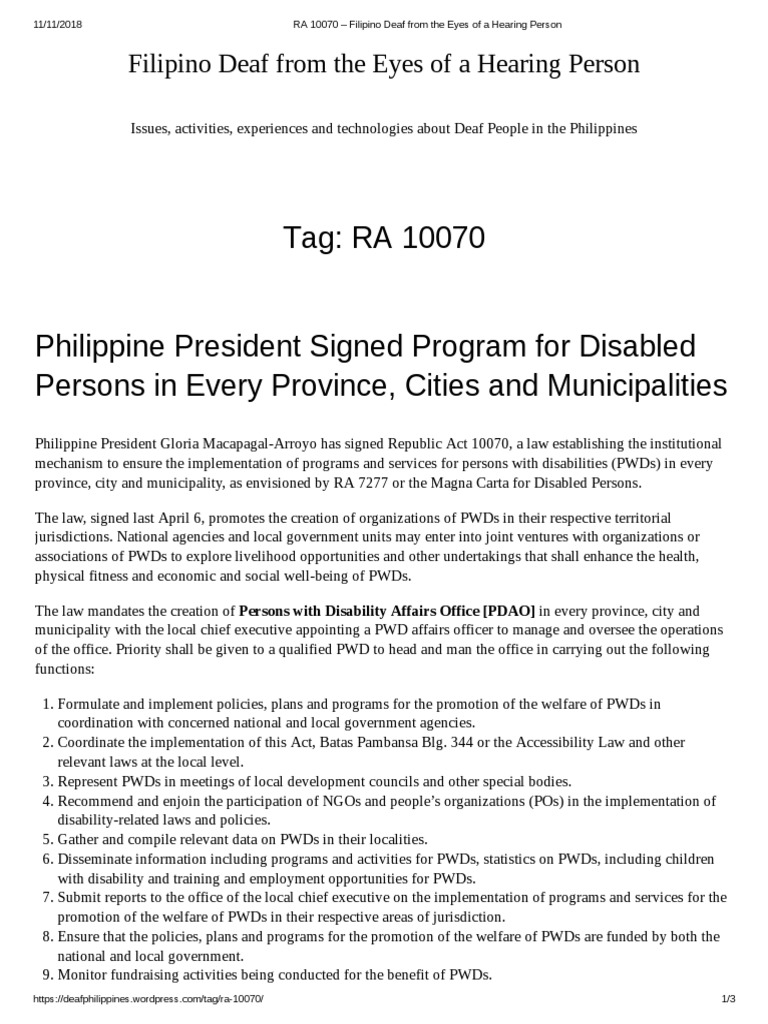 RA 10070 - Filipino Deaf From The Eyes of A Hearing Person | PDF ...