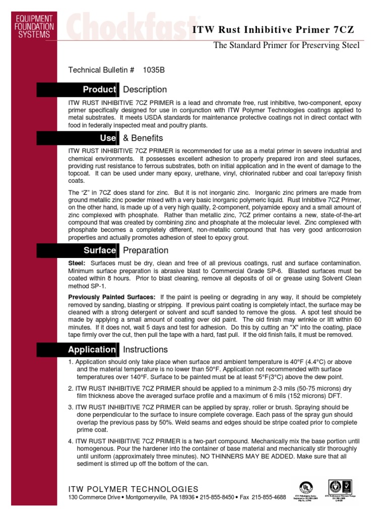ITW Rust Inhibitive Primer 7CZ Product Data 1469103 | PDF | Paint | Epoxy