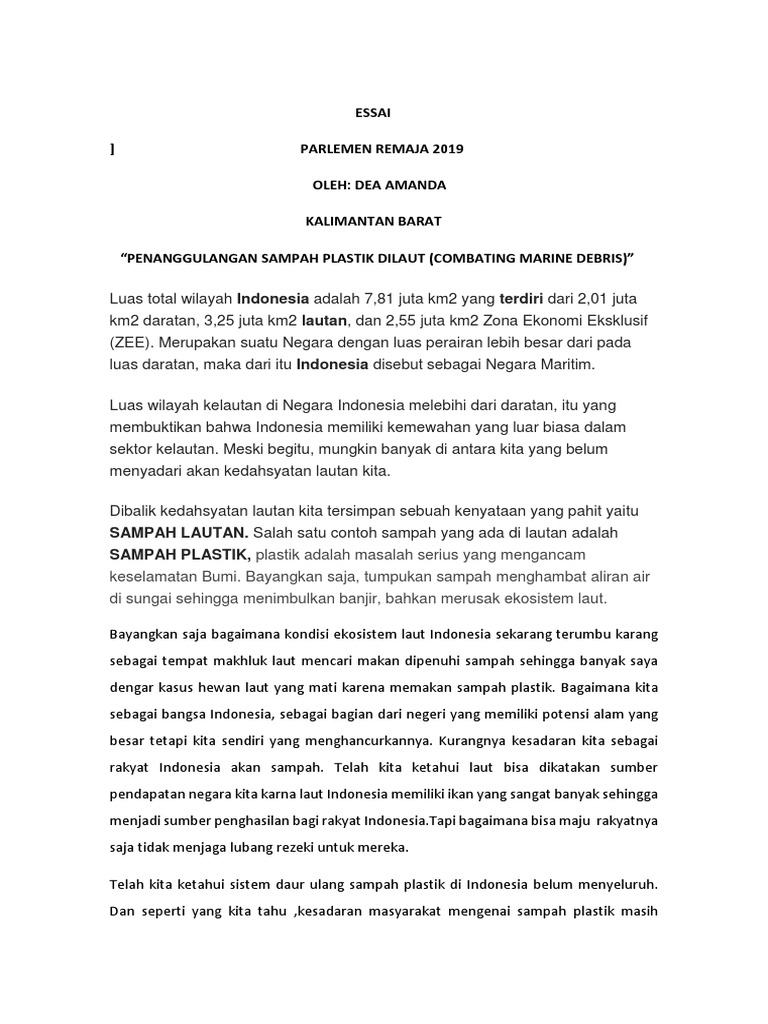 Contoh Essai Untuk Parlemen Remaja | PDF