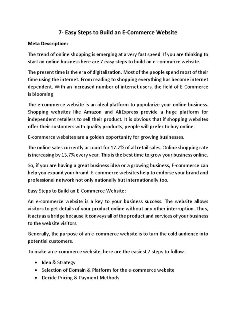 7 Easy Steps To Build An E Commerce Website | PDF | E Commerce | Search ...