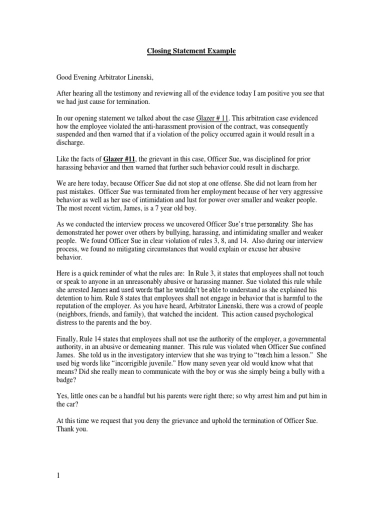 Closing Statement Example PDF | PDF | Justice | Crime & Violence