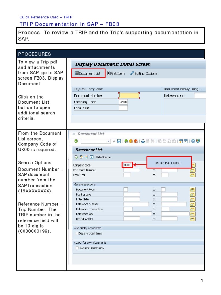 TRIP Documentation in SAP-FB03 | PDF