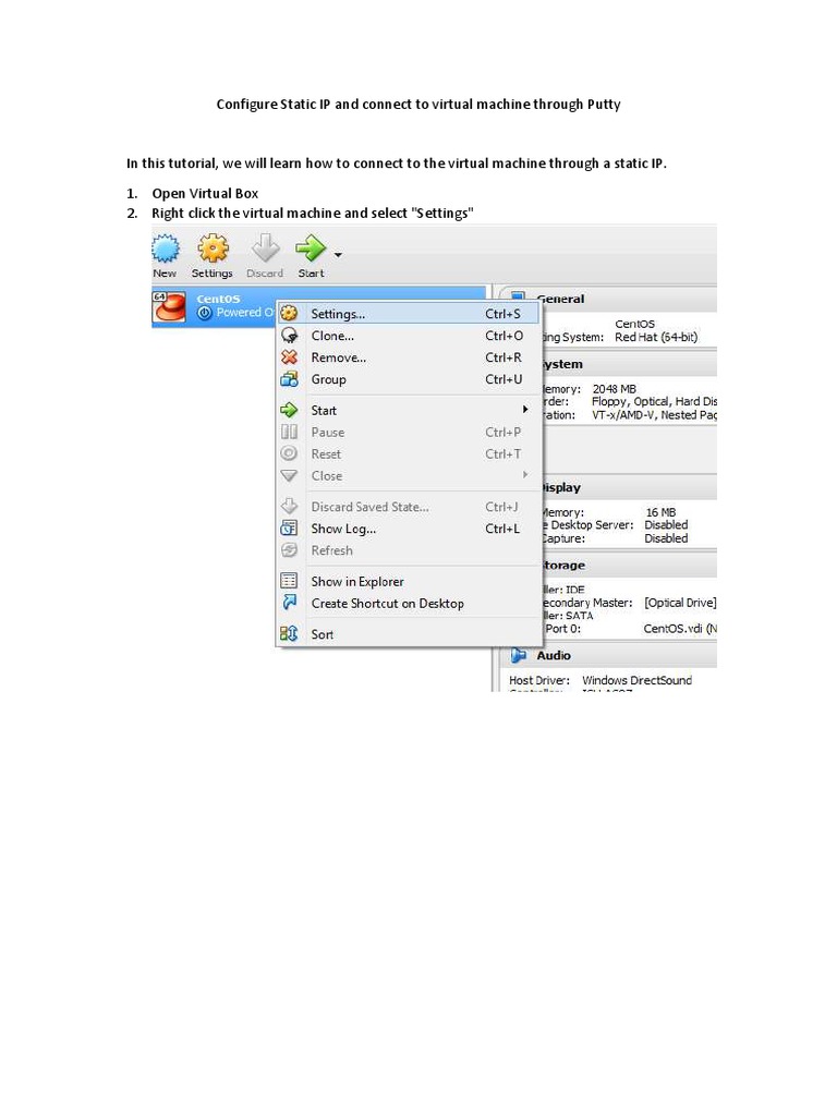 Configure Static IP and Connect To Virtual Machine Through Putty | PDF