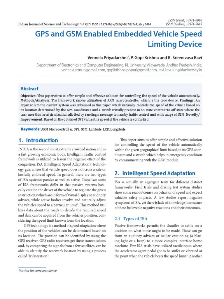 GPS and GSM Enabled Embedded Vehicle Speed Limitin | PDF | Global ...