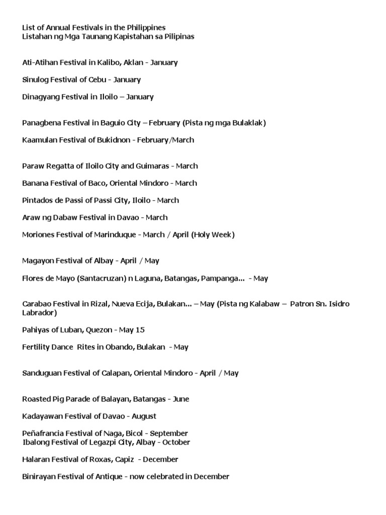 Mga Pista Sa Pilipinas | PDF
