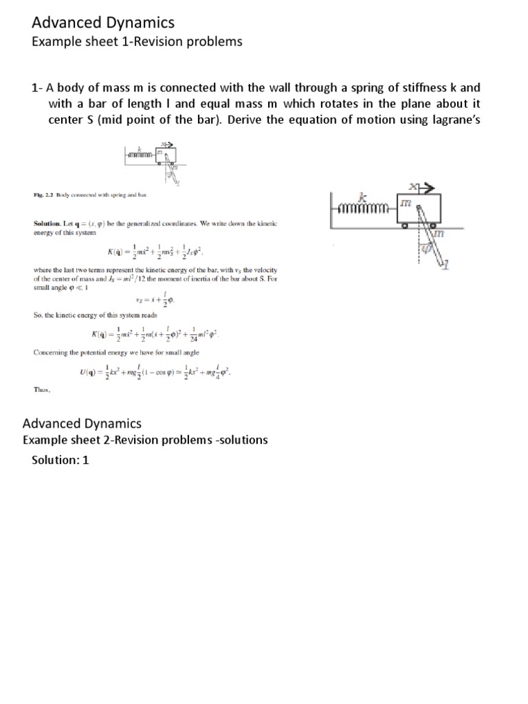 Advanced Dynamics: Example Sheet 1-Revision Problems | PDF | Science ...