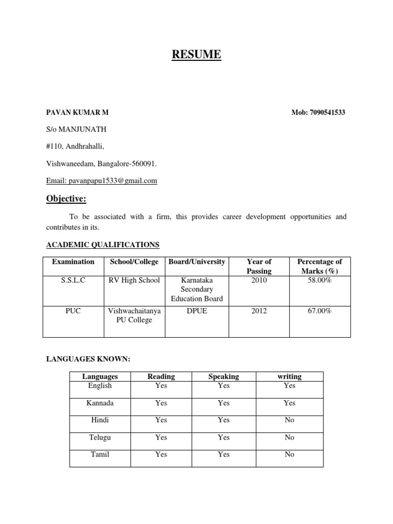 Pavan Kumar M - Resume Overview | PDF