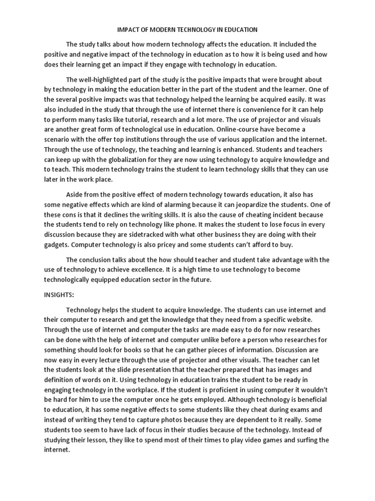 Impact of Modern Technology in Education | PDF | Educational Technology ...