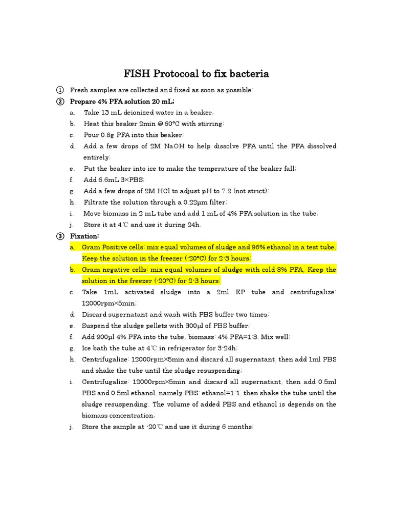 FISH Protocoal To Fix Bacteria | Download Free PDF | Staining | Ethanol