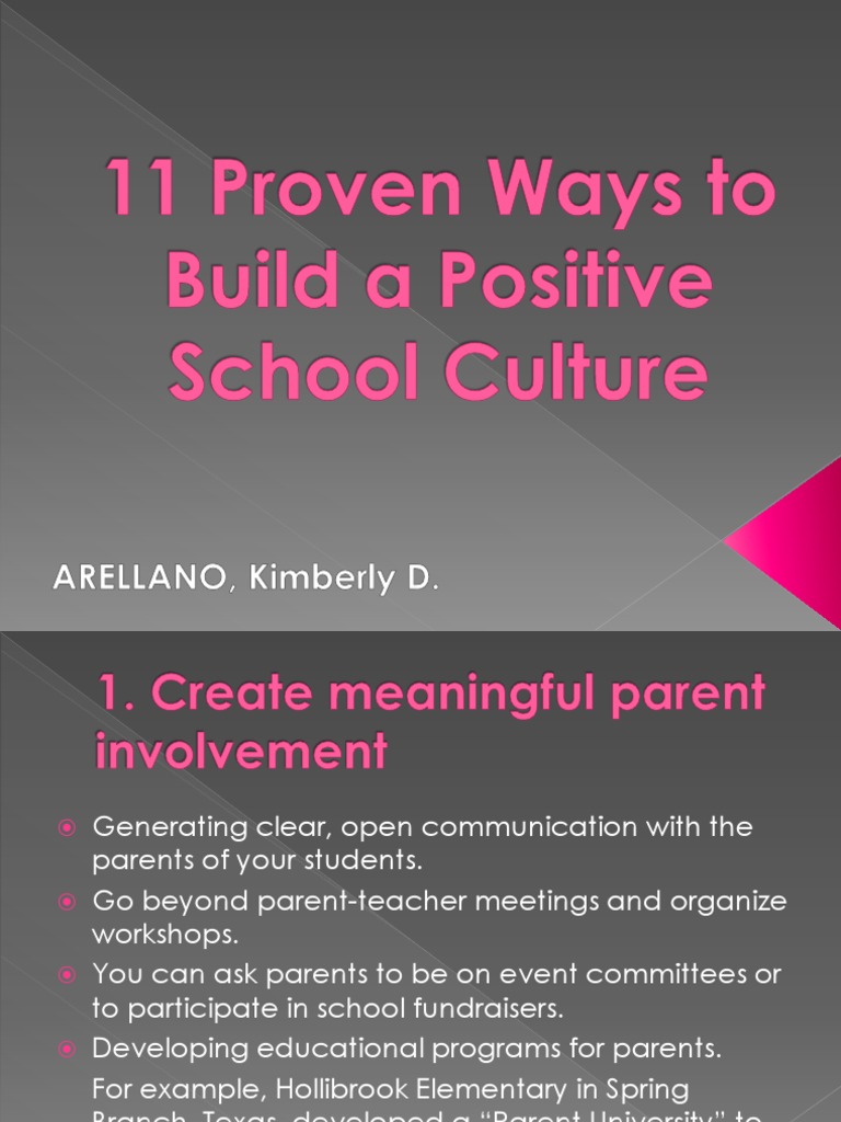 11 Proven Ways To Build A Positive School Culture | PDF | Teachers ...