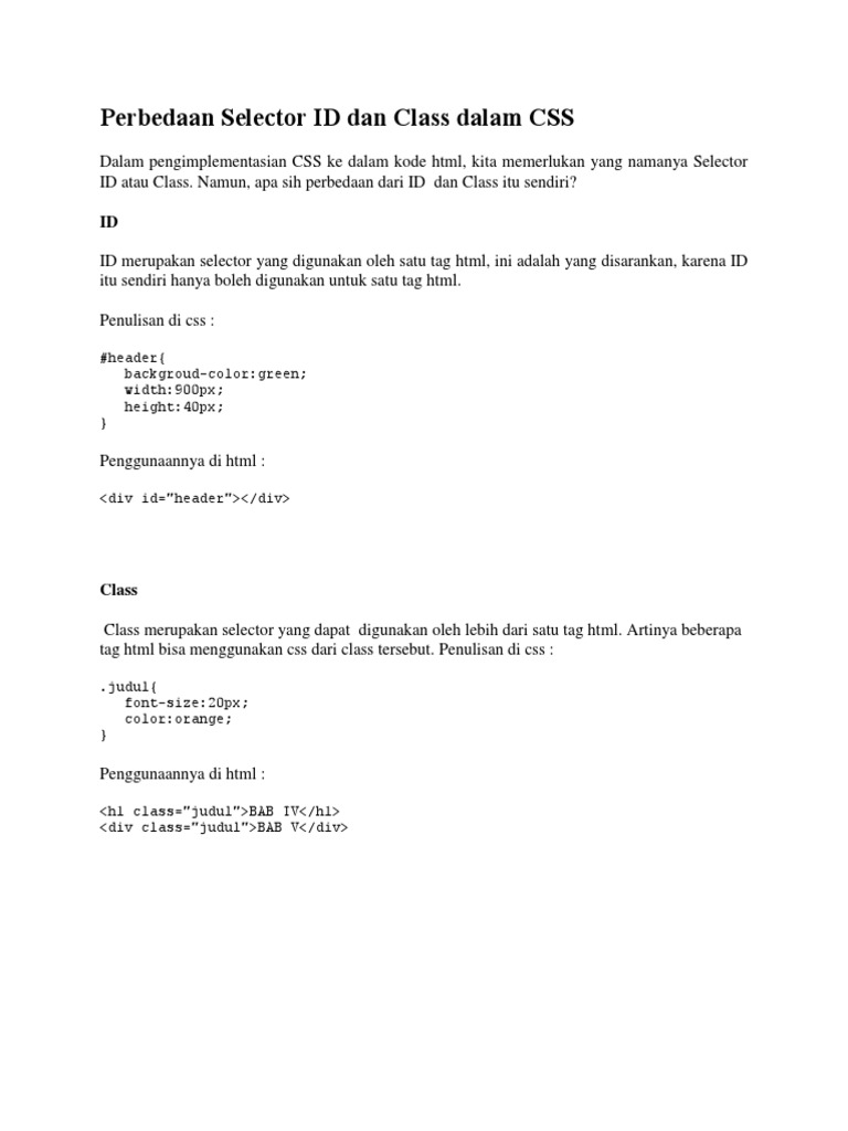 Perbedaan ID dan Class dalam CSS | PDF | Seni | Komputer