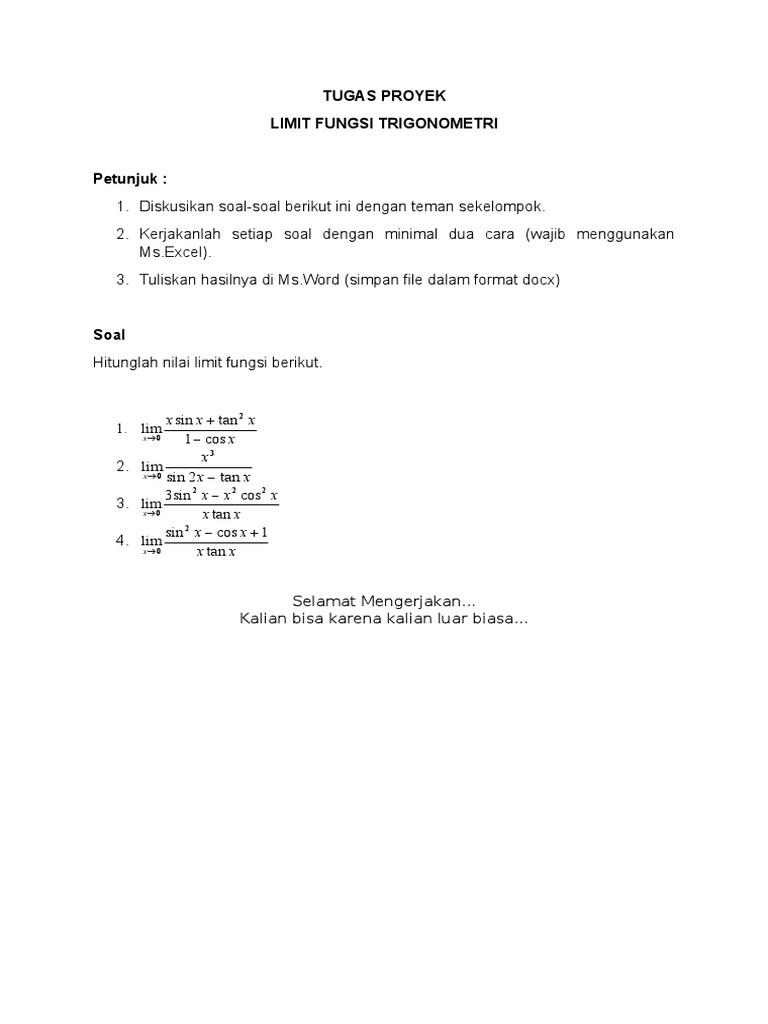 Tugas Proyek Limit Trigonometri | PDF