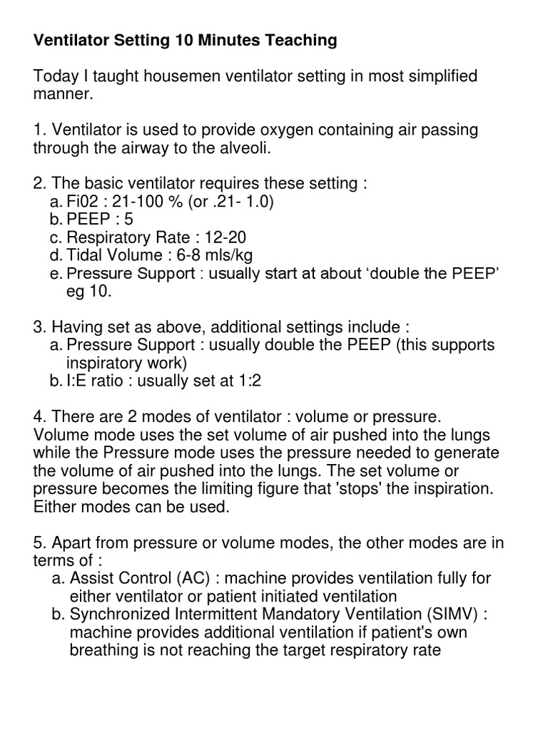 Ventilator Setting 10 Minutes Teaching | Download Free PDF | Breathing ...