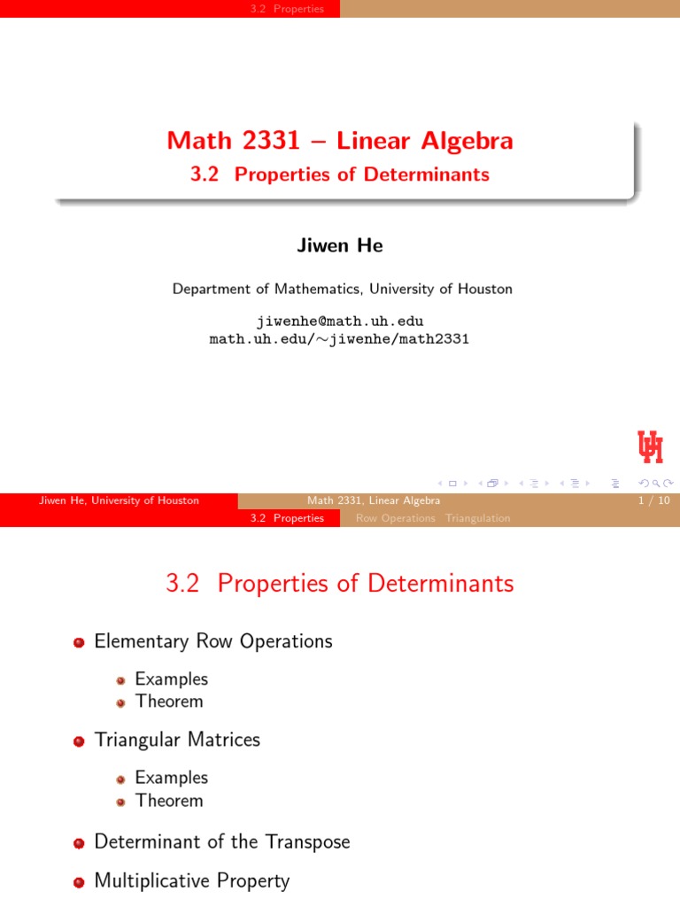Math 2331 - Linear Algebra: 3.2 Properties of Determinants | Download Free PDF | Determinant ...