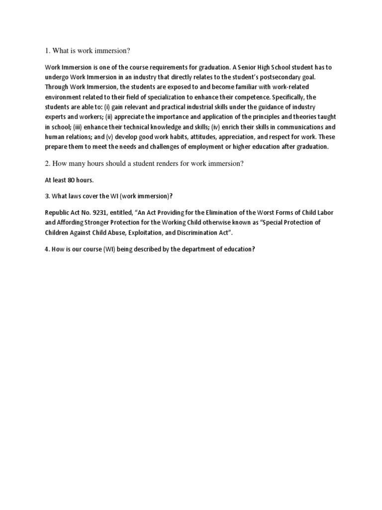 Understanding Work Immersion for Students | PDF