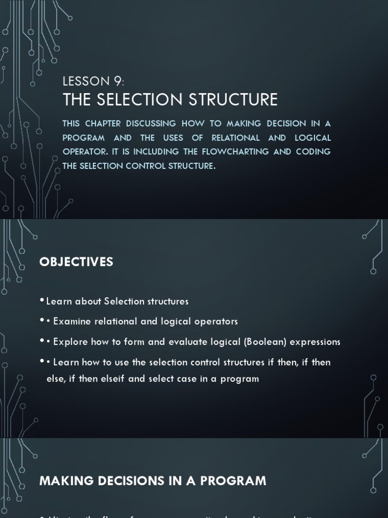 Lesson 9:: The Selection Structure | PDF | Control Flow | Logic