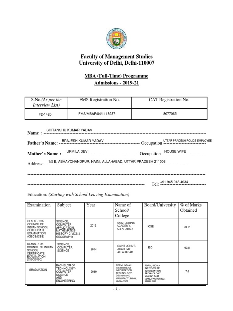 Mba FT 2019 Proforma | PDF | Educational Stages | Academia