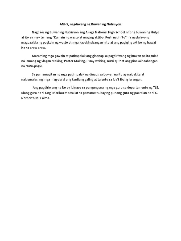 Buwan NG Nutrisyon | PDF