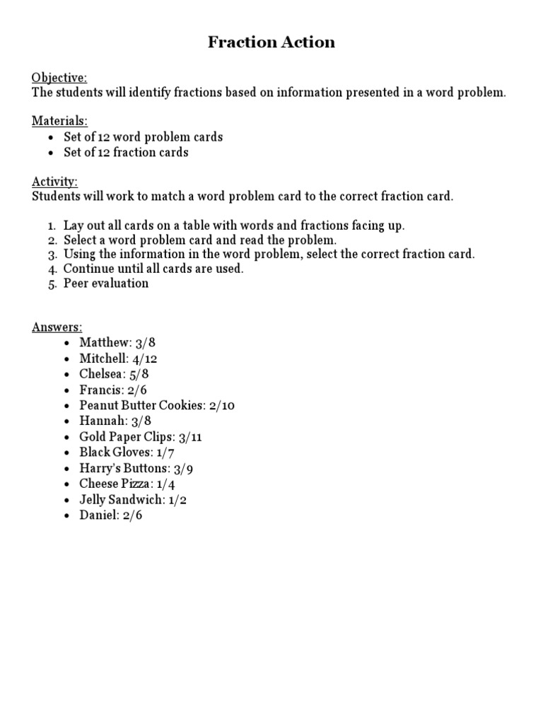 Fraction Action Cards | PDF | Foods | Leisure