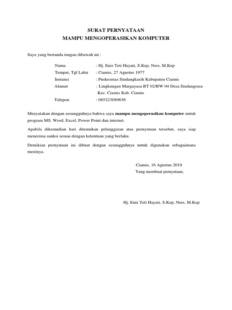 Surat-Pernyataan Bisa Komputer | PDF
