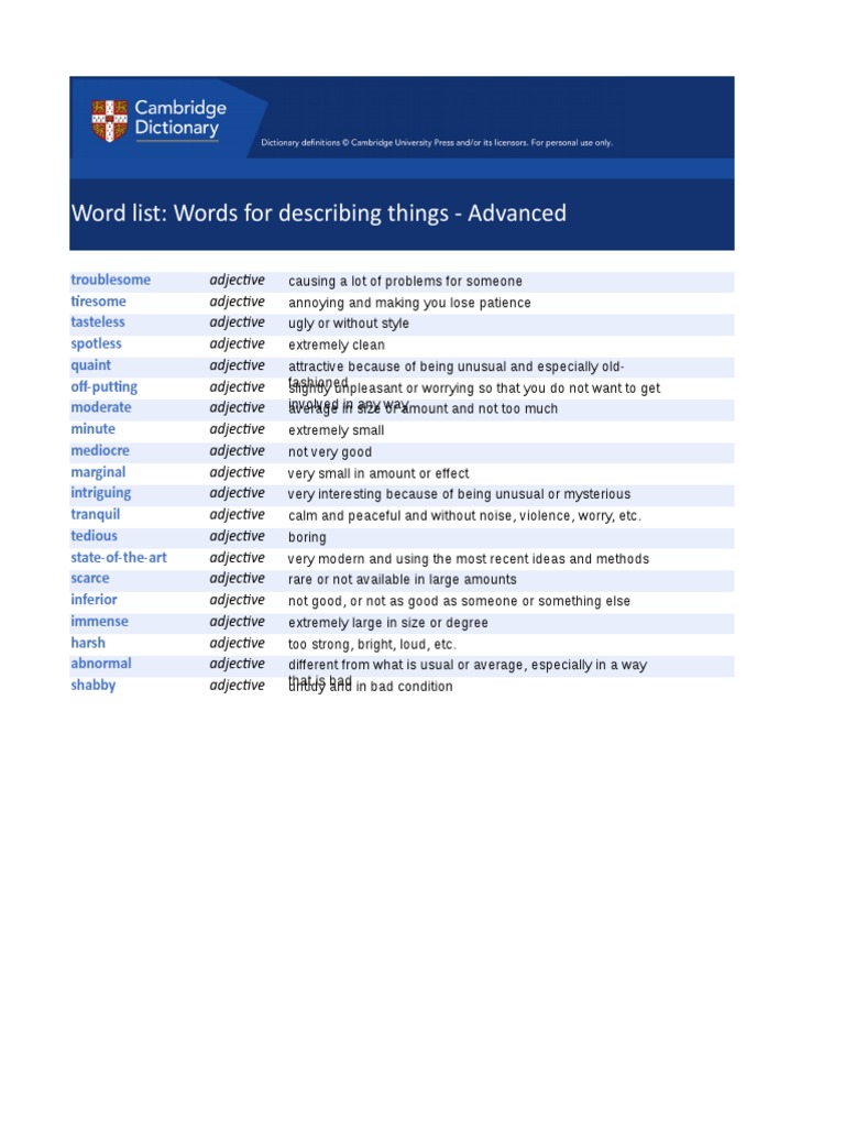 Words For Describing Things - Advanced | PDF | Linguistic Morphology ...