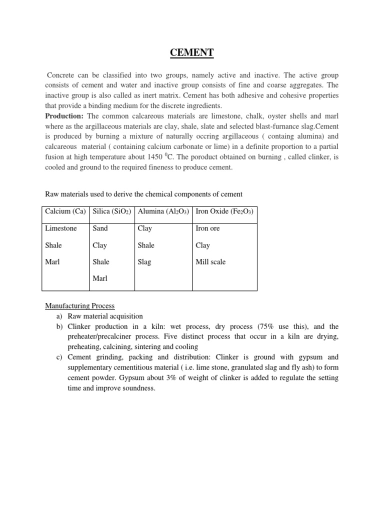 Cement: Production: The Common Calcareous Materials Are Limestone ...